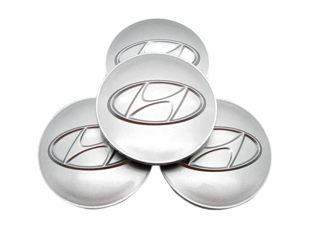 Колпачок, заглушка для литого диска КиК Хендай, 62/55/10 мм, серебристый, комплект 4 шт.