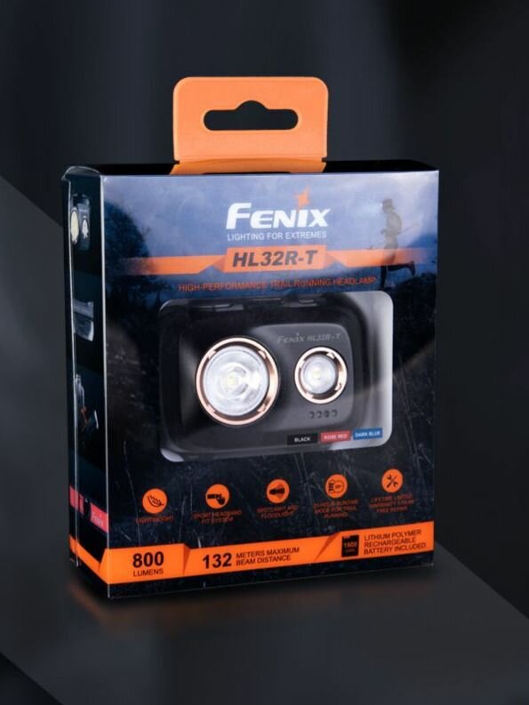 Налобный фонарь мощный Fenix HL32R-T черный 800 лм для трейлраннеров, бега, лыж и как универсальный, Type-C, ближний и дальний свет