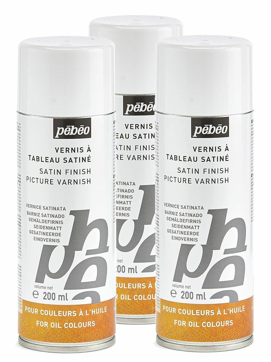 Pebeo Покрывной сатиновый лак Satin на основе растворителя, аэрозоль 200 мл, 3шт