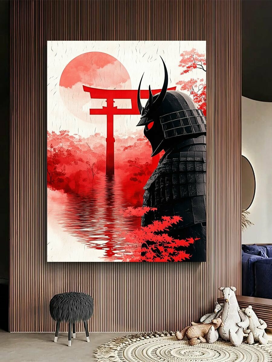 Картина на холсте - "Японский стиль / Самурай и сакура" , 30х40 см.