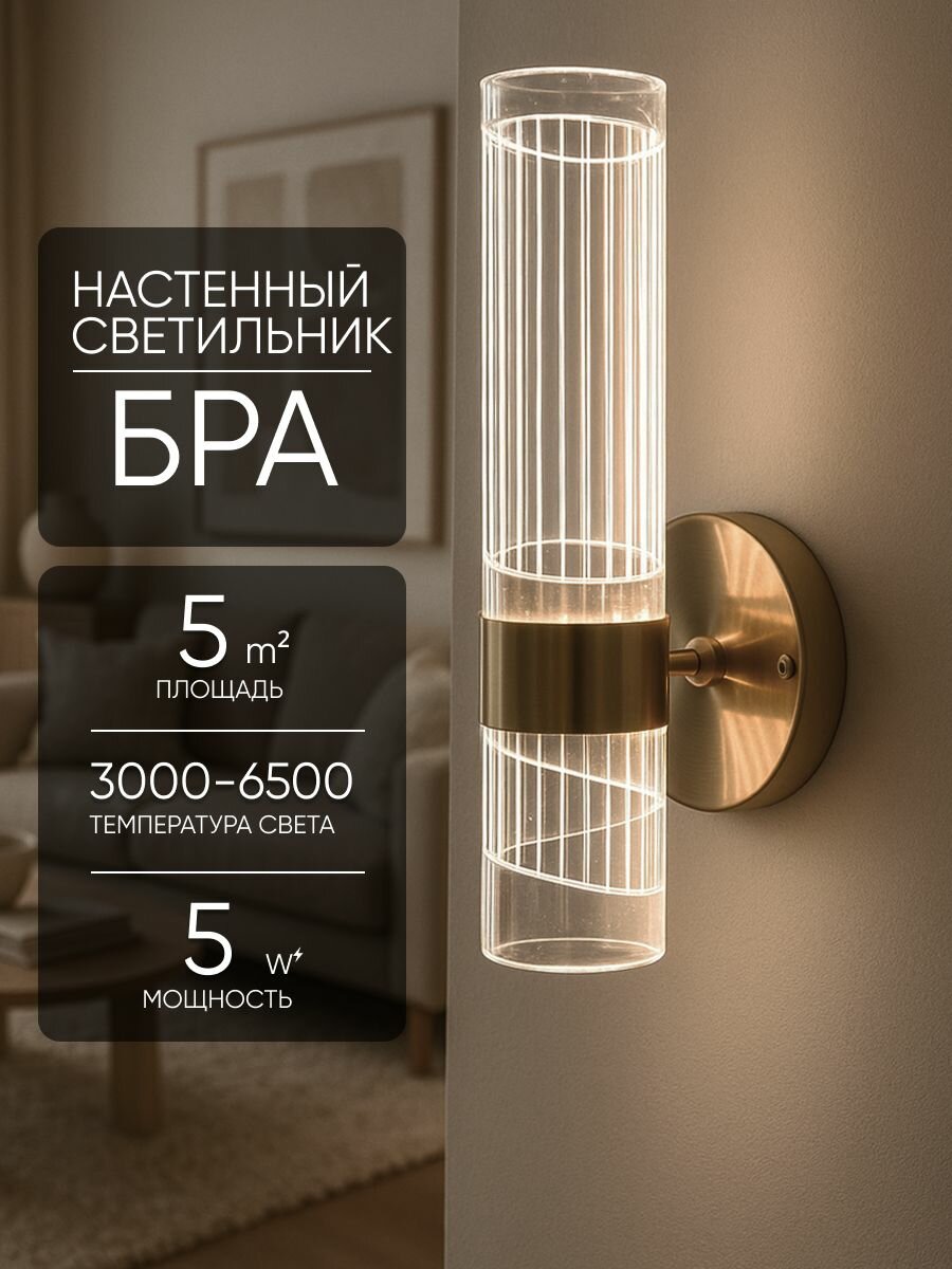 Светильник настенный светодиодный, бра, подсветка на кухню, ванну, комнату