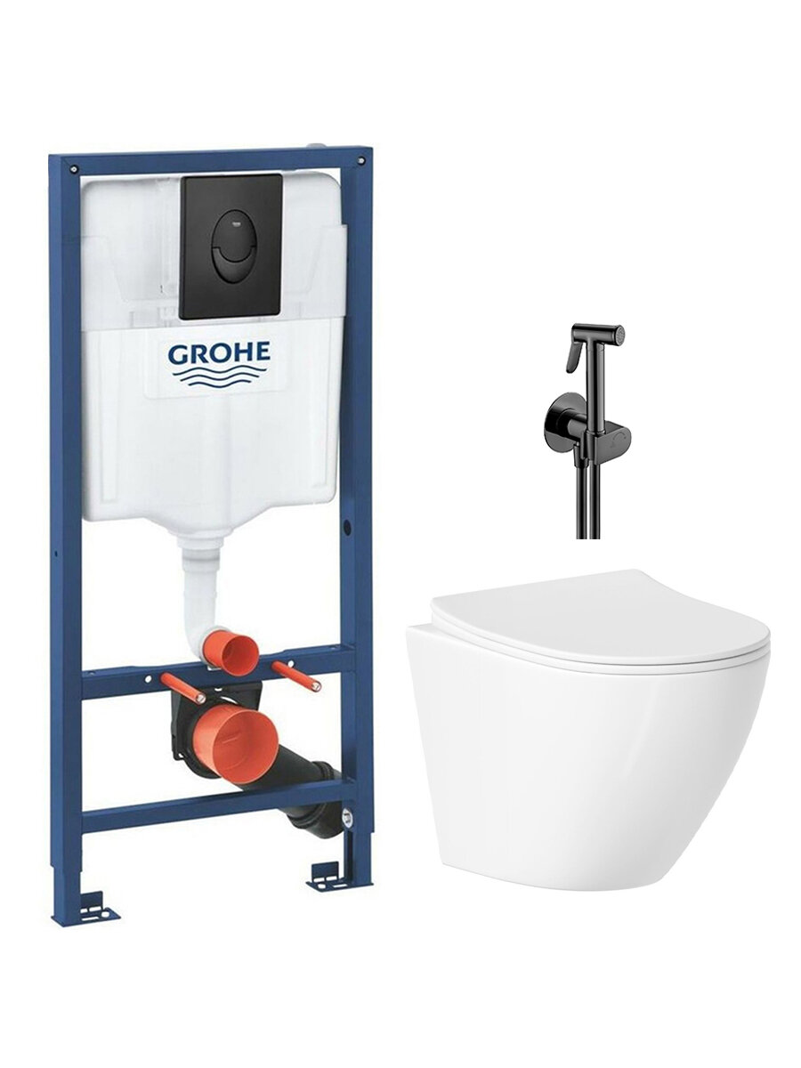 Инсталляция с унитазом и гигиеническим душем комплект: унитаз Helmken 35490101, сиденье, инсталляция Grohe, гиг. душ
