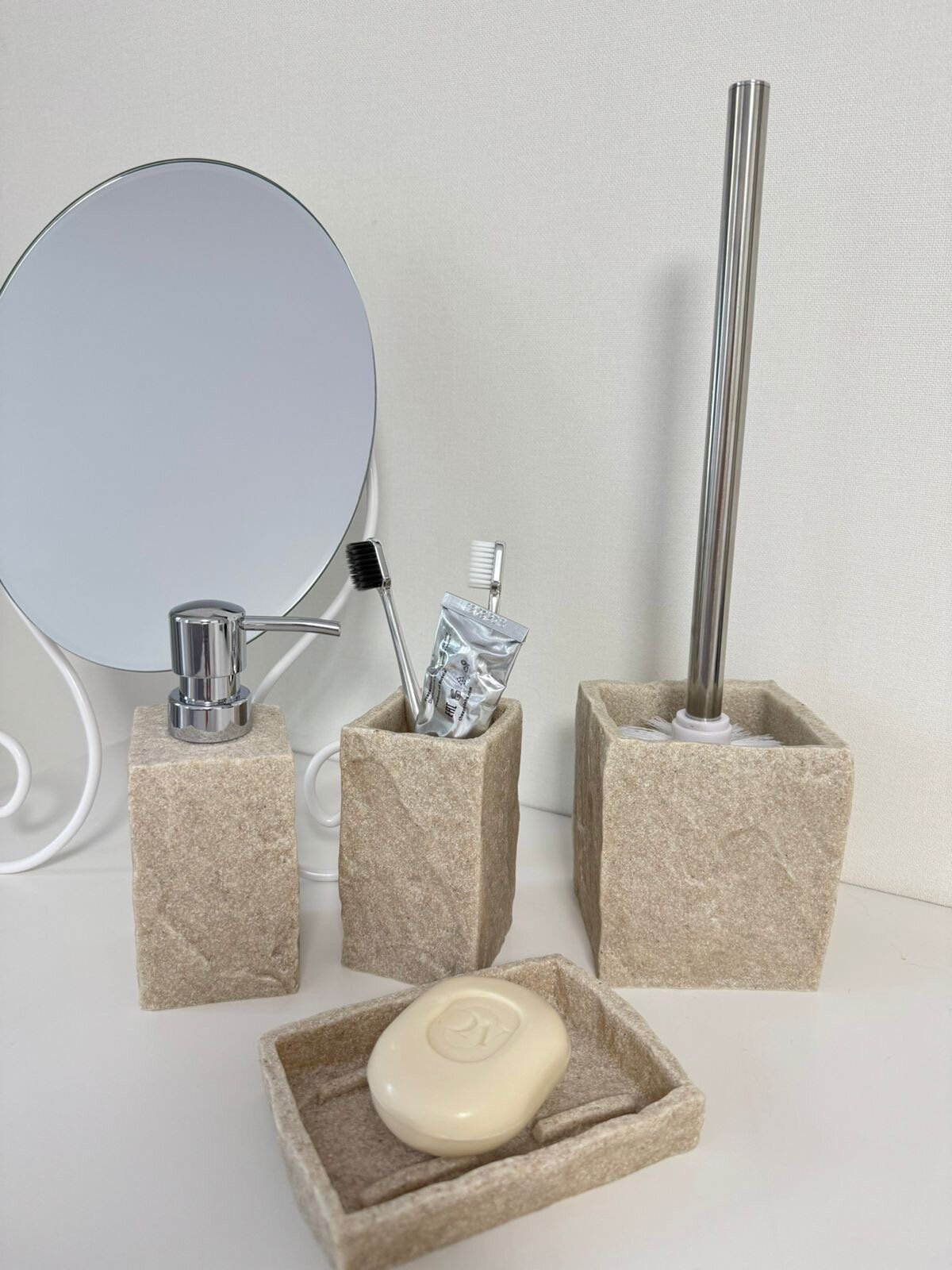 Набор аксессуаров для ванной комнаты, 4 предмета, бежевый камень