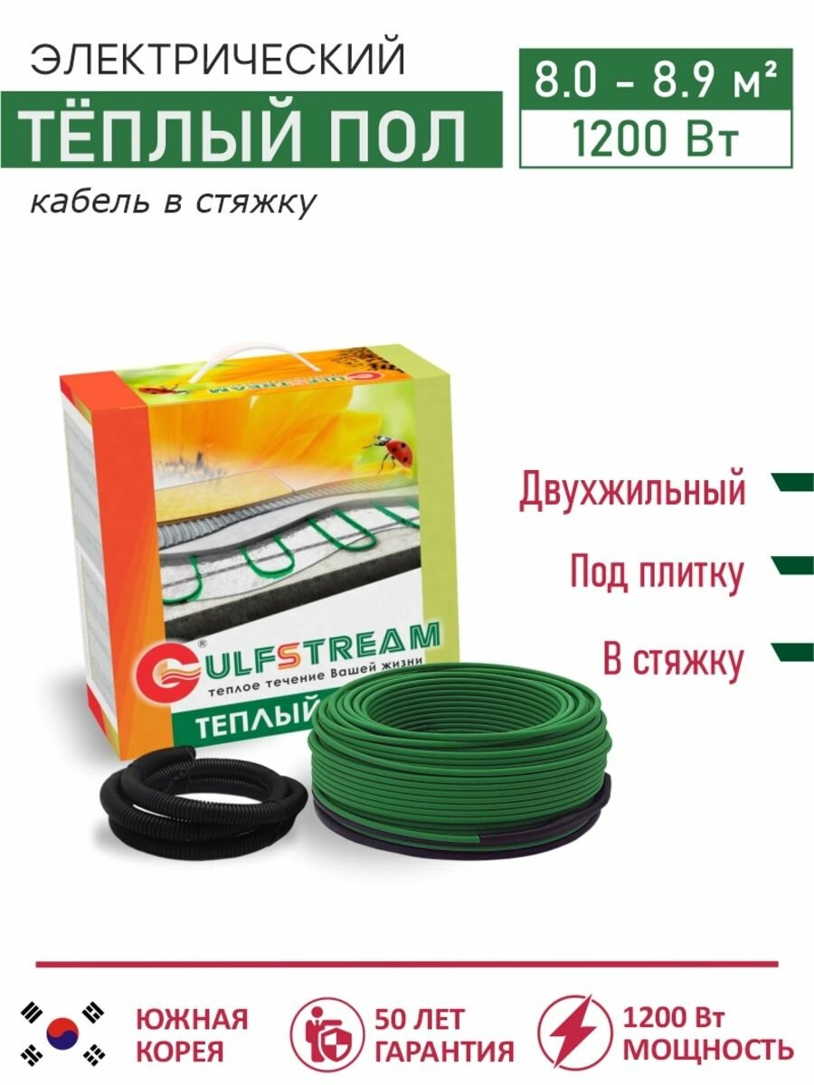 Электрический теплый пол в стяжку Гольфстрим / Gulfstream КГС2 - 1200Вт (8,0 - 8,9 кв. м.)
