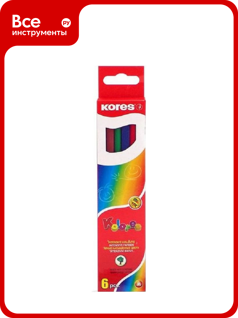 Трехгранные цветные карандаши 8 шт в упаковке Kores 6 цветов 93306.01 153053 для детского творчества