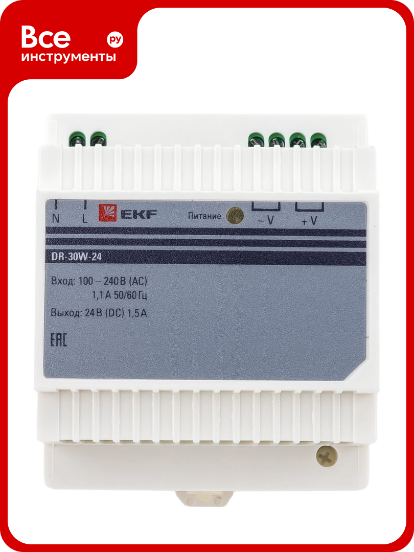 Блок питания EKF 24В PROxima dr-30w-24, 24 В, зелёный