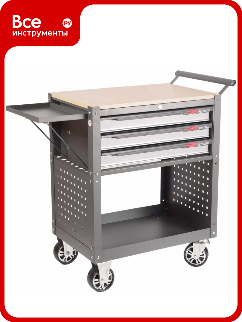 Тележка инструментальная JTC 3 секции, серая, на колесах, с открытым отсеком, 5516 435002