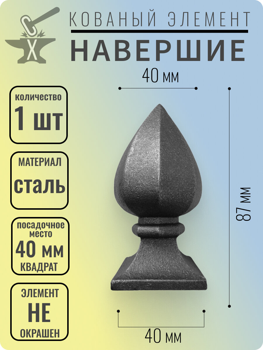 1 шт Кованый элемент Наконечник навершие. Посадочное место 40 мм (Квадрат)