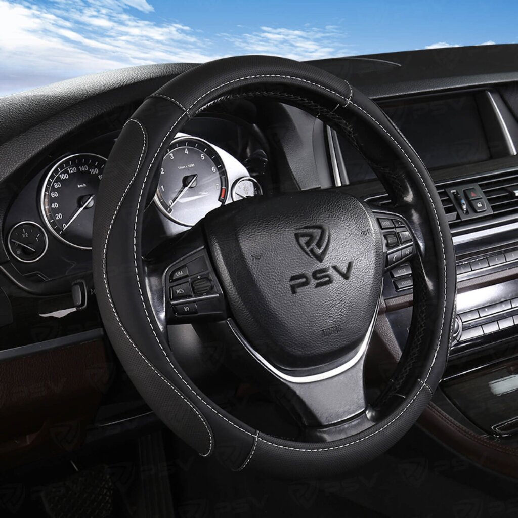 Оплётка руля PSV LEADER Эко кожа белый, черный (арт. 136024)