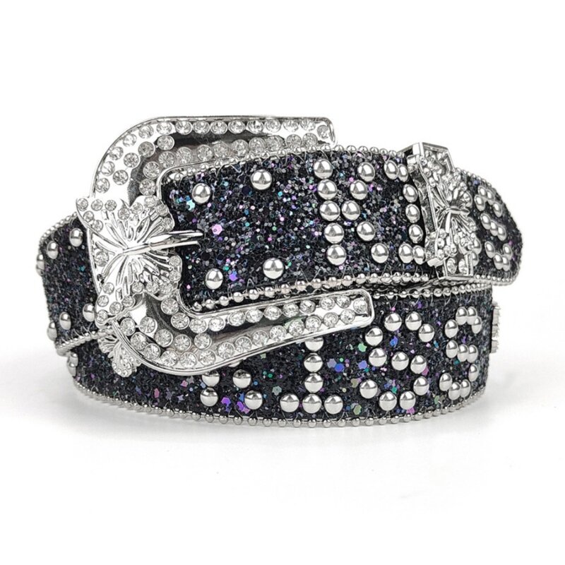 Блестящий Пояс Джинсовый Пояс В Стиле Панк С Заклепками, Усыпанный Драгоценными Камнями Пояс-Бабочка для Уличных Игроков, Клубная Одежда Для Вечеринок