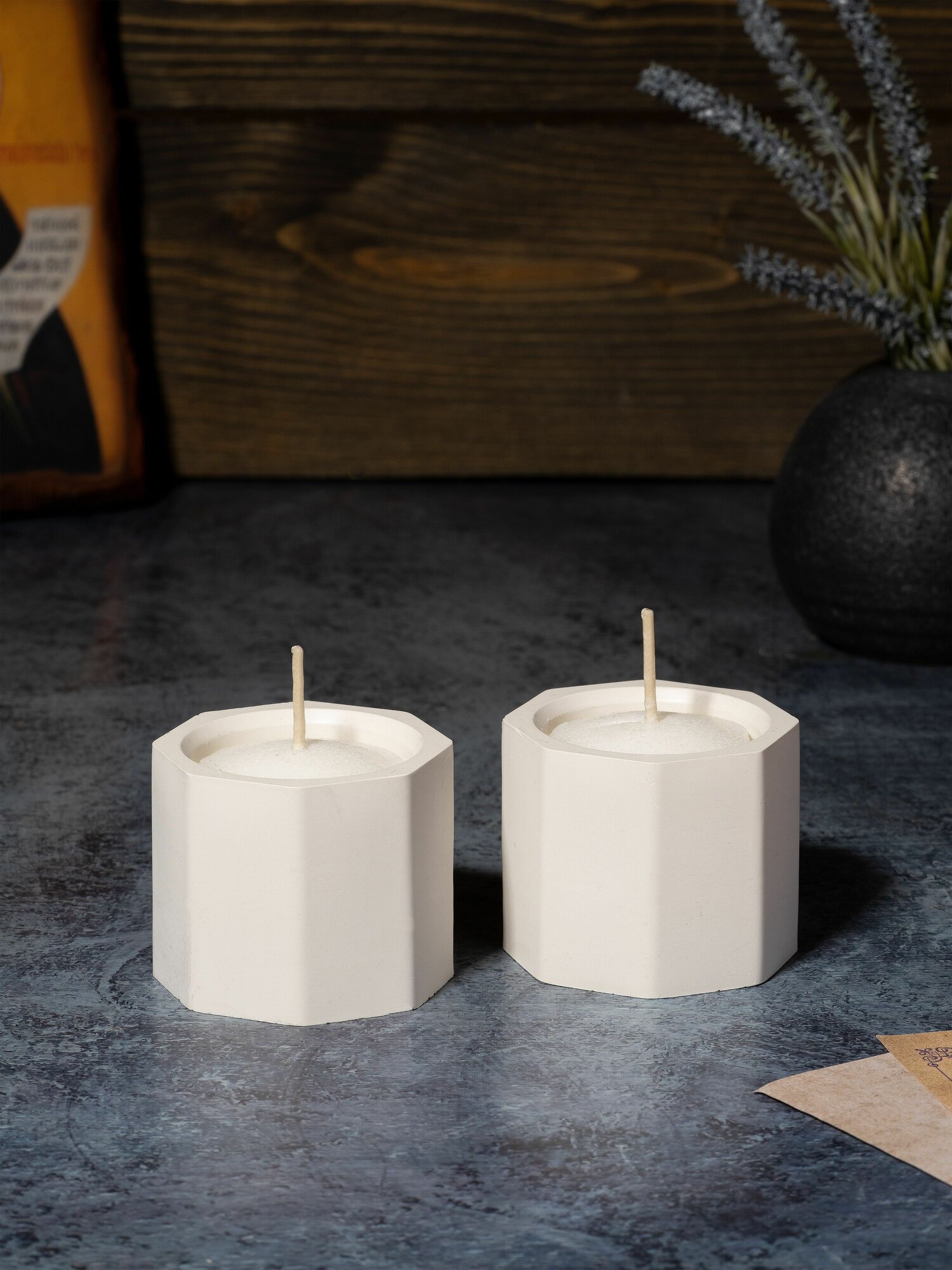 Кашпо белое гипсовое 2 шт, подсвечник для свечей и суккулентов