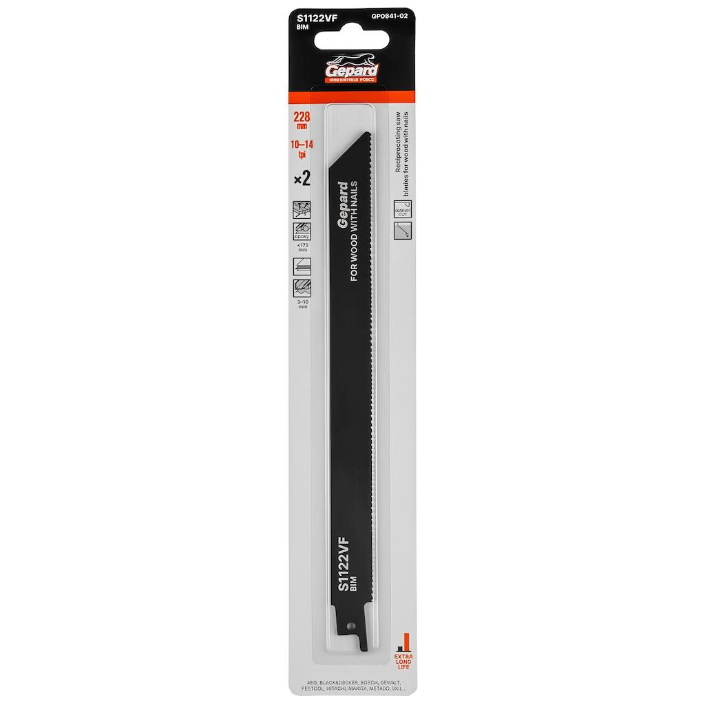 Полотно для сабельной пилы по дереву с гвоздями GEPARD S1122VF 228 мм 2 штуки (GP0641-02)