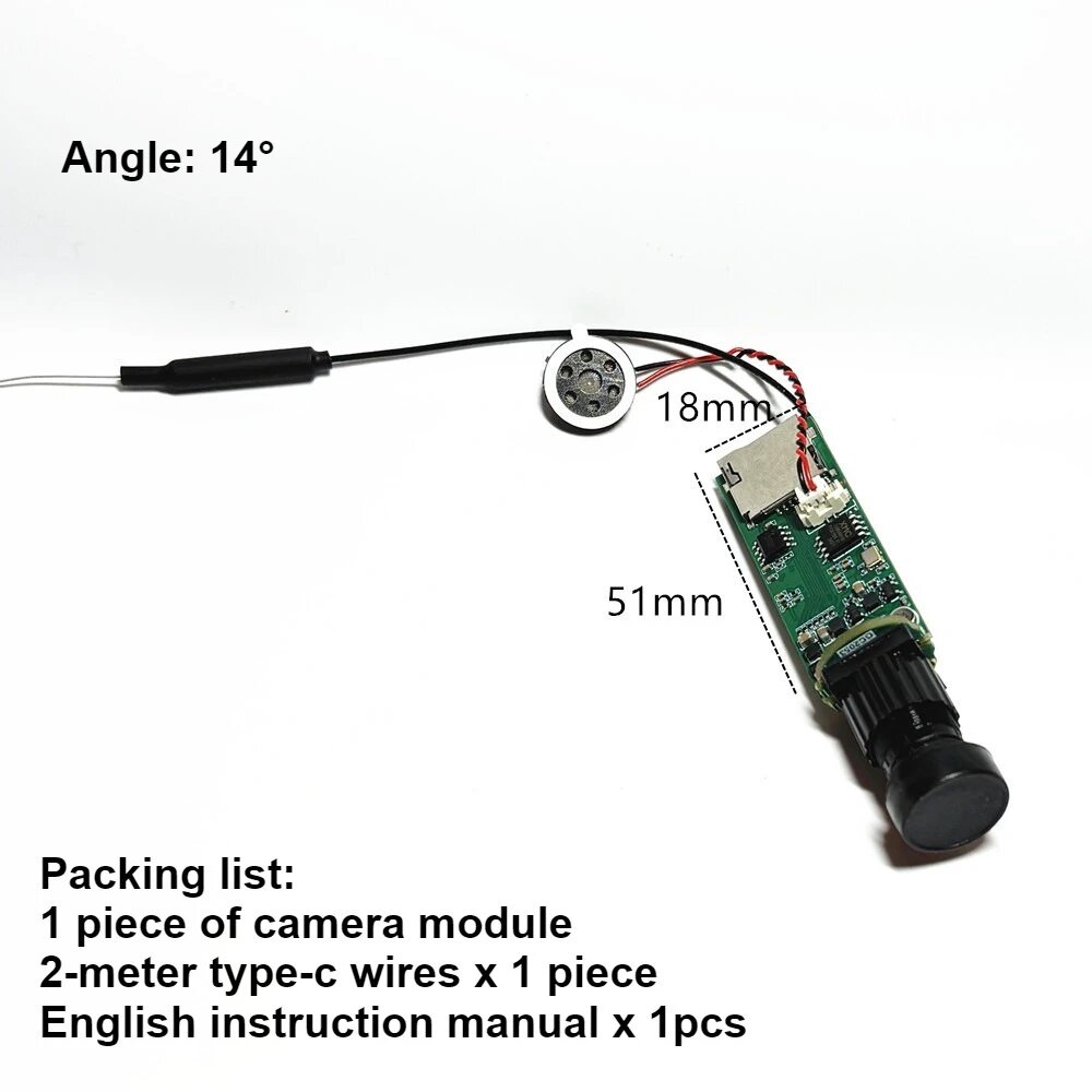 Мини-камера HD WiFi, 14°, 51mm, 18mm, EU Plug