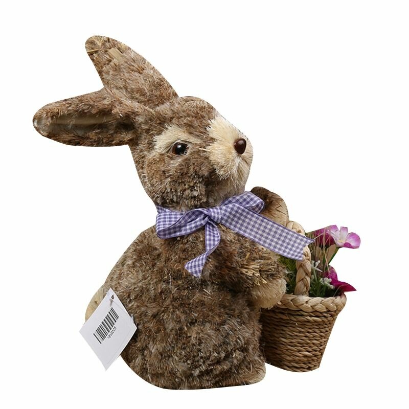 Соломенная жаккардовая корзинка ручной работы или сидящий кролик с букетом в руке и наклоненной вправо головой (случайный стиль)