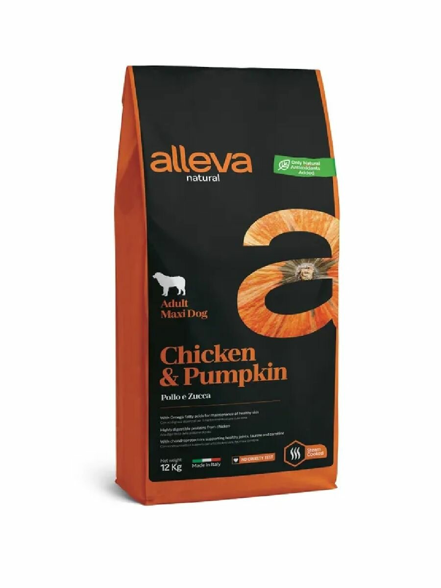 Alleva Корм для взрослых собак Натурал с курицей и тыквой. Макси 12 кг