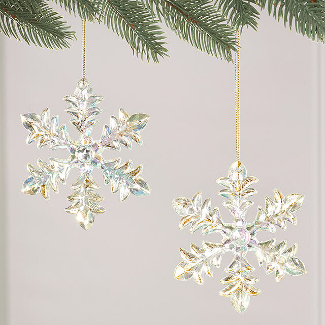 Набор елочных игрушек Снежинки Rainbow Glow 12 см золотые, 2 шт, Winter Deco, 1000427