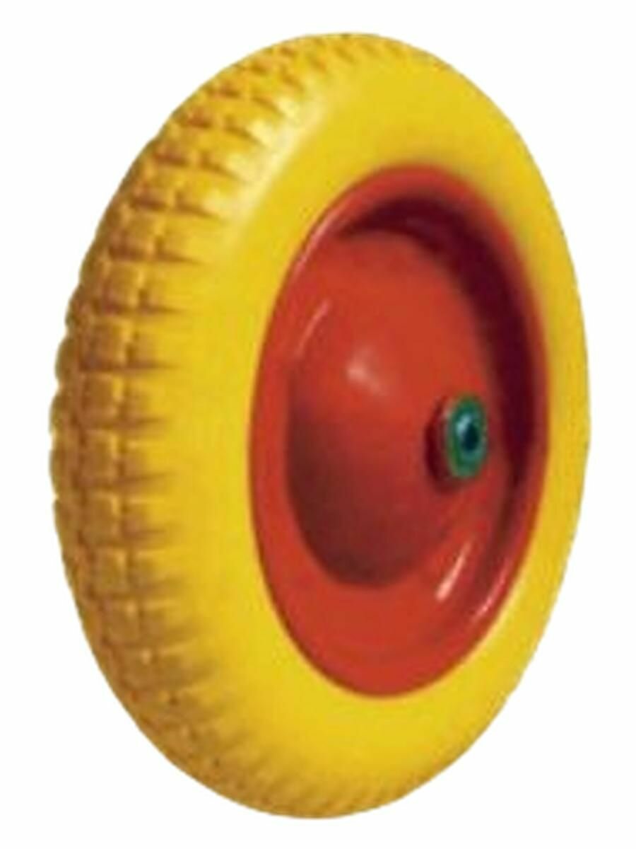 Колесо для тачки PU3500, 14х3,5х8, бескамерное, полиуретан, 180 кг, красный/жёлтый