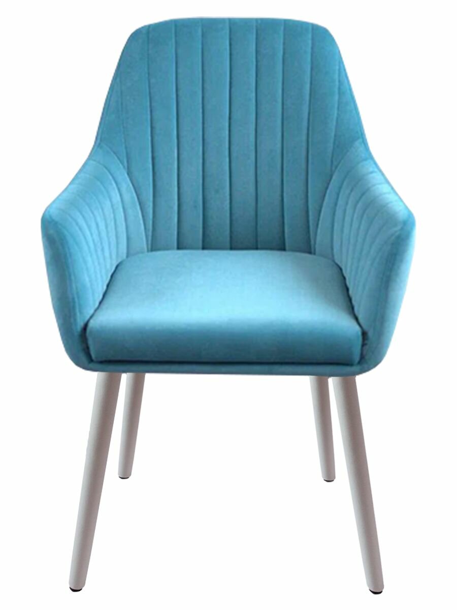 Стул кресло Моби для кухни мягкий велюр, Бирюзовый, Белые ножки