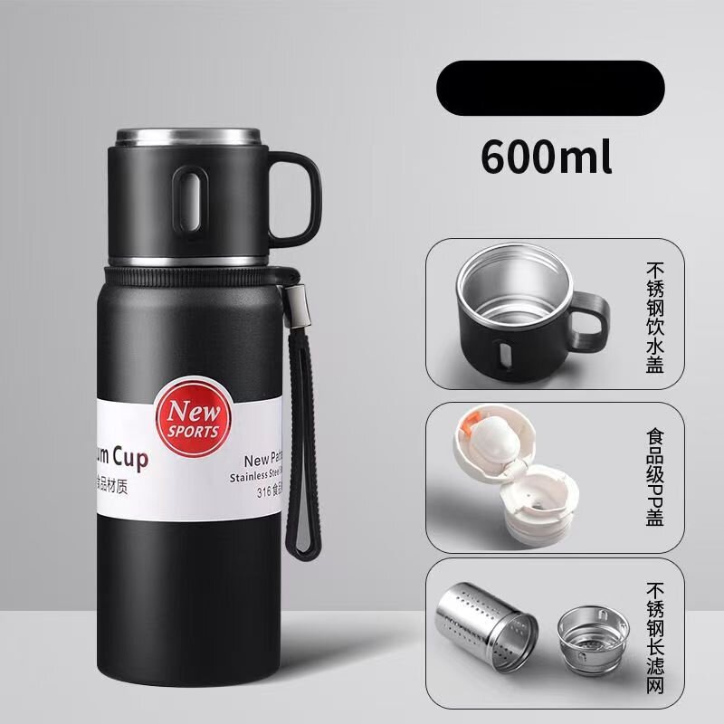 Термос из нержавеющей стали 316, чашка для чая, заварки чая, кофейник-термос, черный