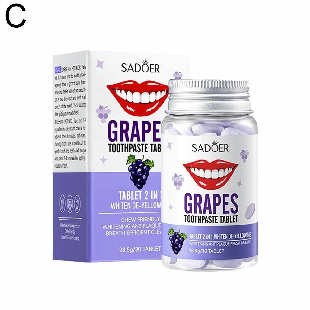 Зерна зубной пасты со вкусом винограда, носите с собой и устраняйте запах изо рта в любое время; Содержит 30 зубных паст.