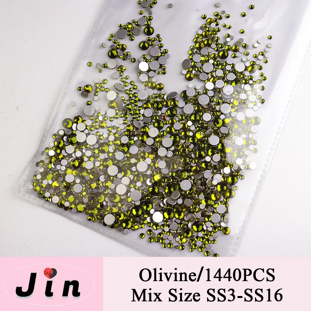 Стразы стеклянные черные JIN SS3-SS16 для декорирования Olivine