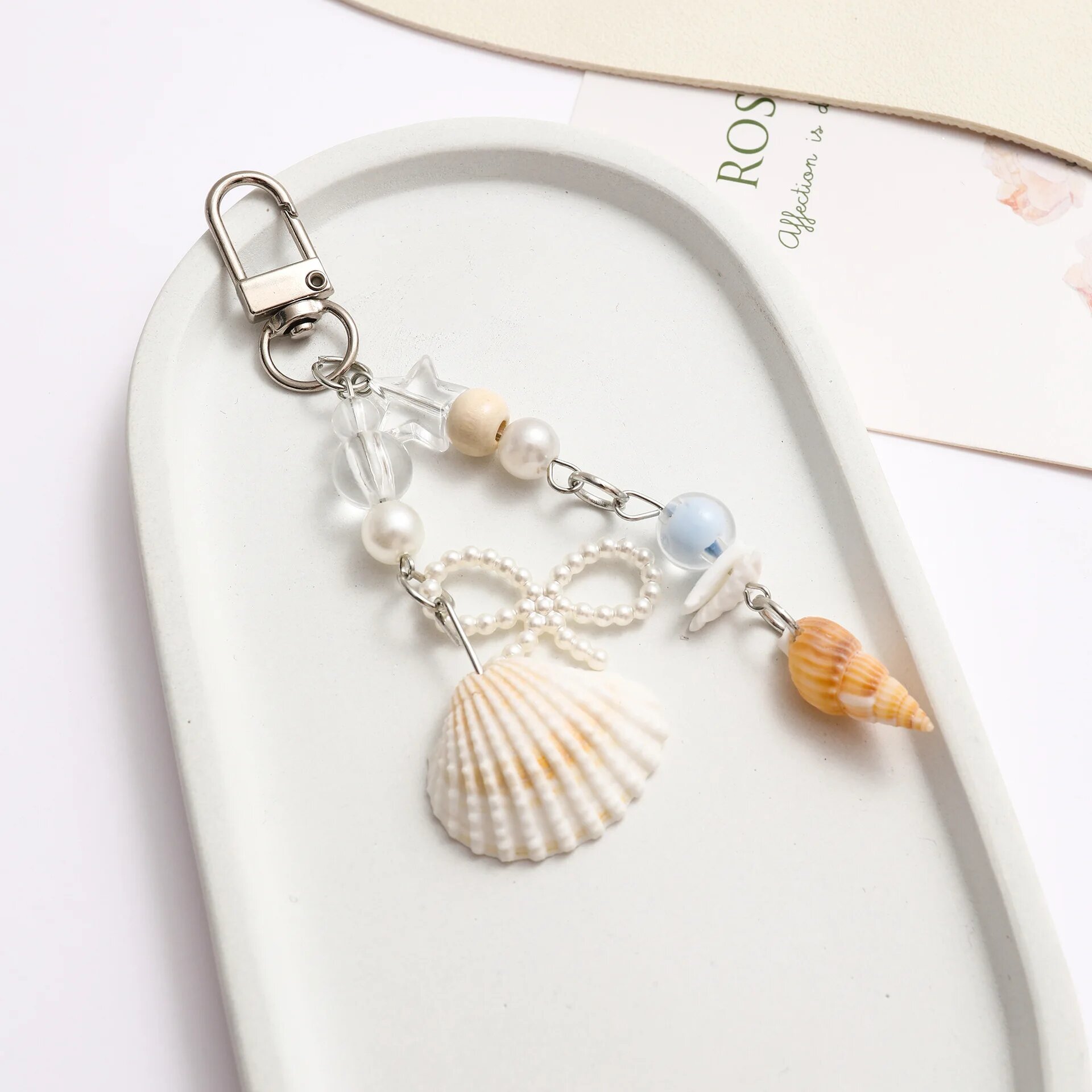 Брелок с морской ракушкой и морской звездой, милый жемчужный кулон в виде бочка, цепочки для девочек, подвесные аксессуары для сумок, брелок для ключей, женский брелок для ключей от машины