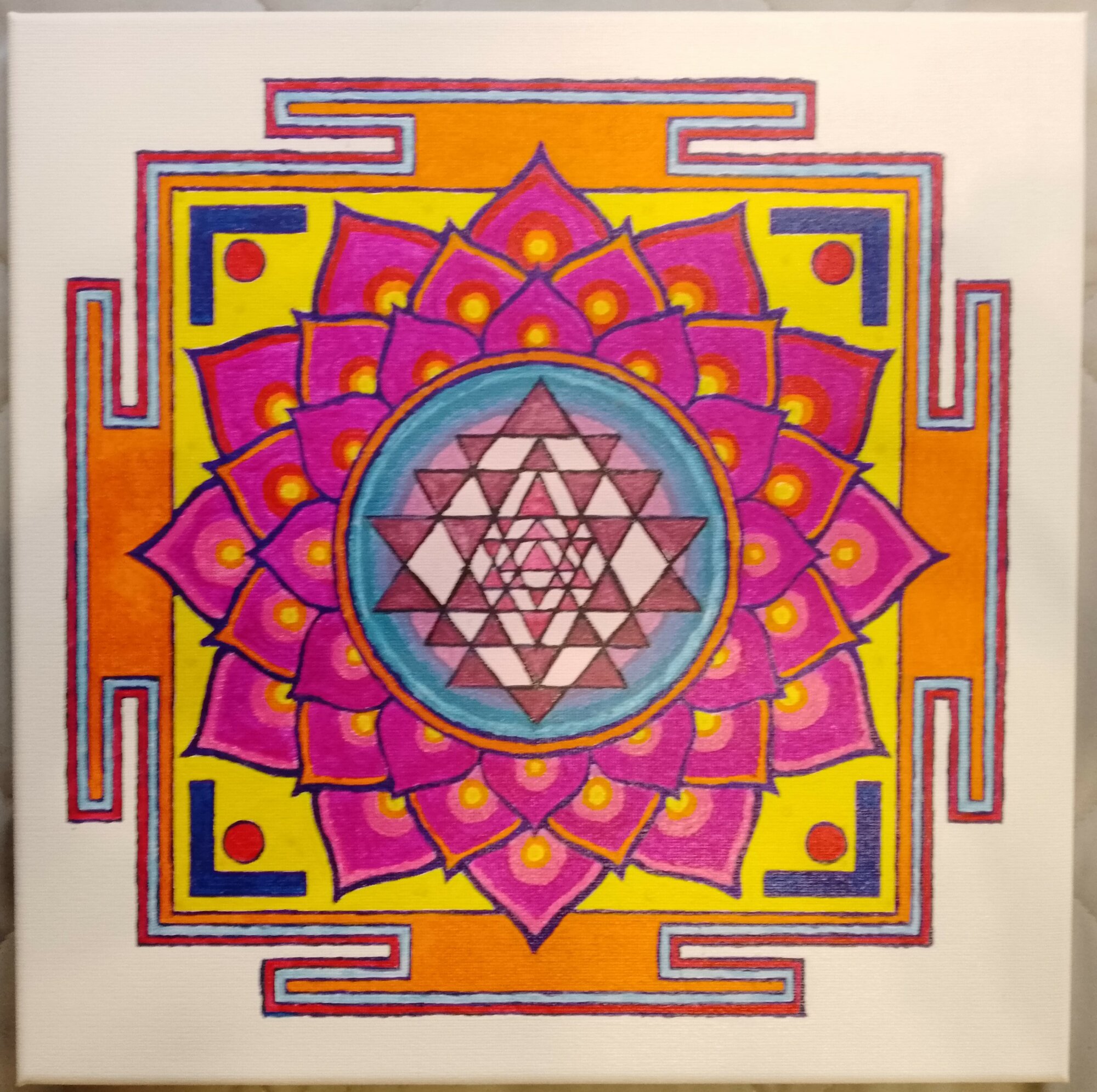 Картина акрилом, мандала "Шри-Янтра", практики раскрытия энергетики и духовного видения