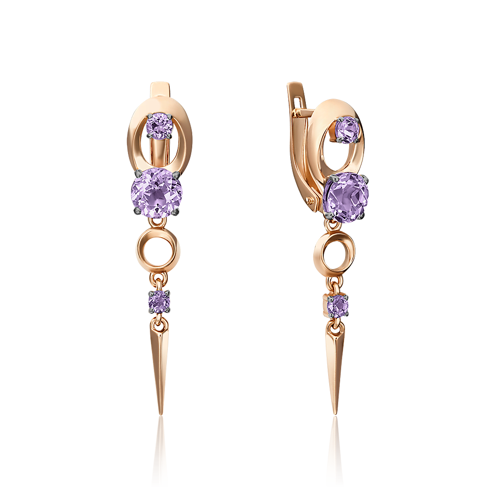 Серьги, красное золото, 585 проба, аметист