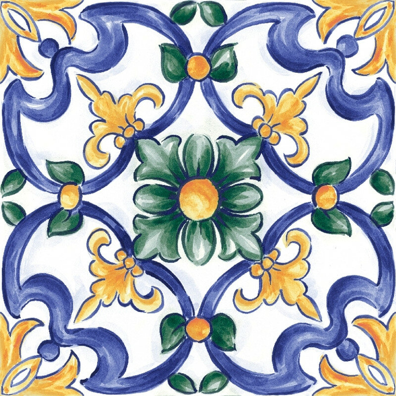 Керамогранит Marazzi Ragno Amuri Decoro Maiolica Tappeto 3 Glossy RT RC8J 20х20 см микс для ванной комнаты
