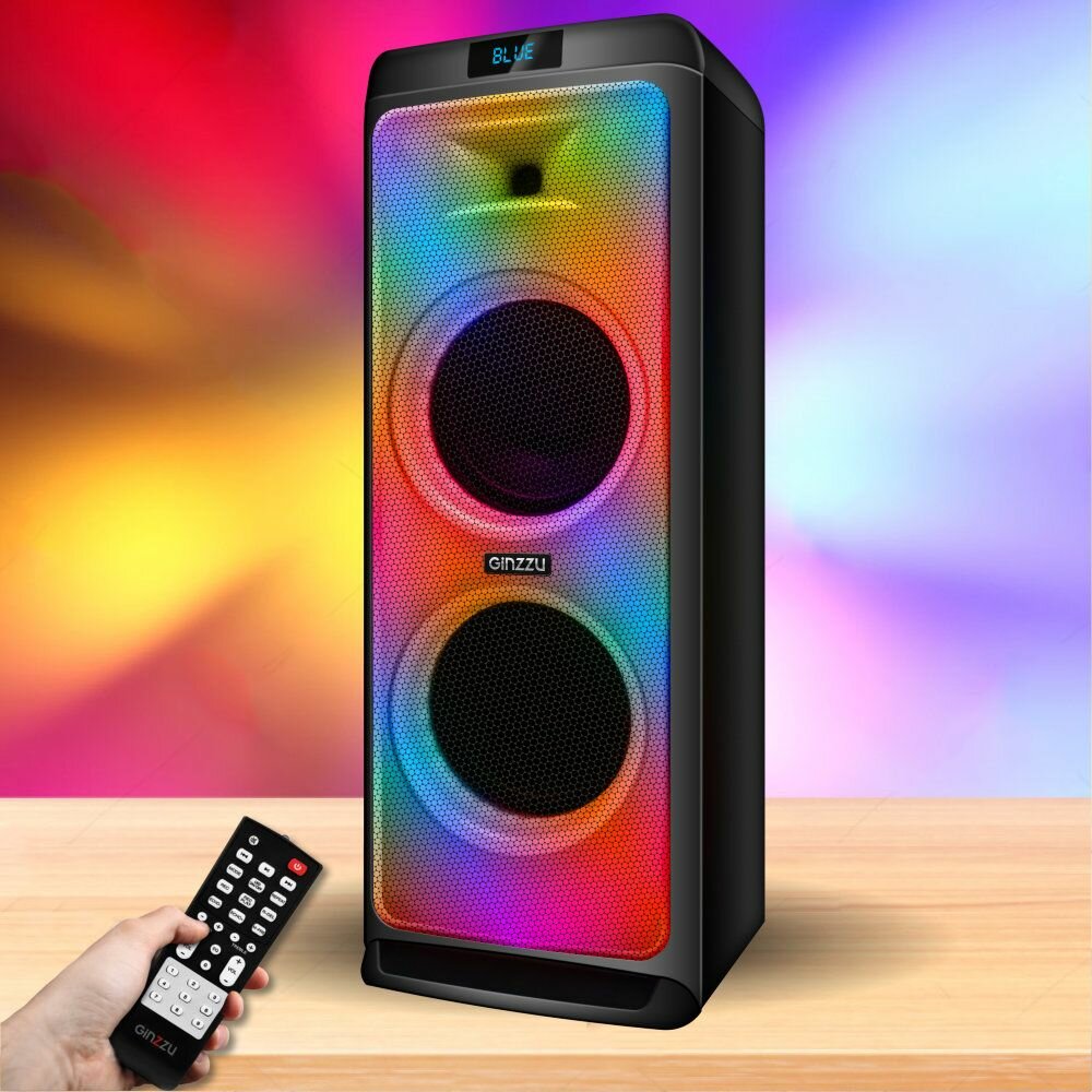 Акустическая портативная беспроводная блютуз колонка Ginzzu GM-205 Блютус 280Вт/1800Вт, эквалайзер, MEGABASS