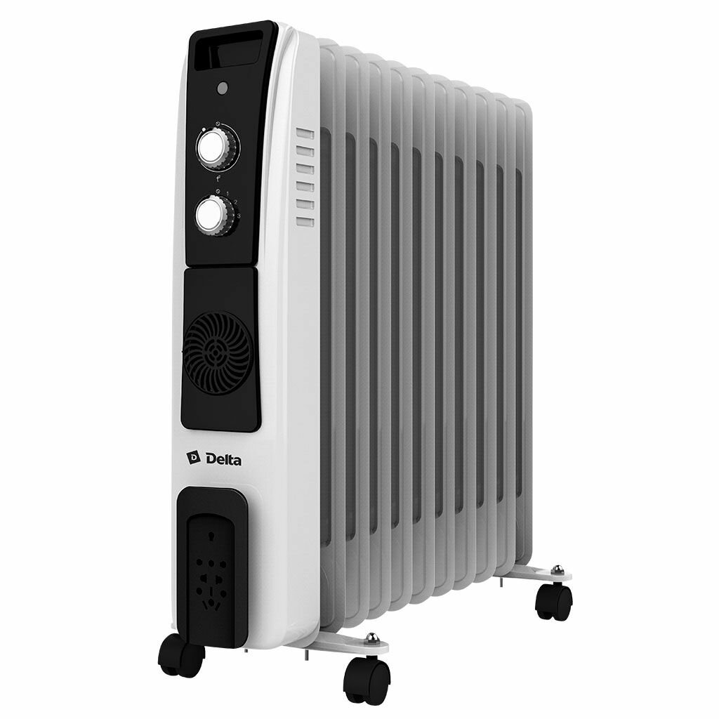 Обогреватель масляный D12F-11 "DELTA", 2500 Вт, 11 секций, с вентилятором, светло-серый