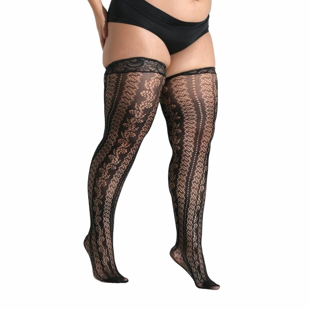Кружевные чулки большого размера-G3034 черный