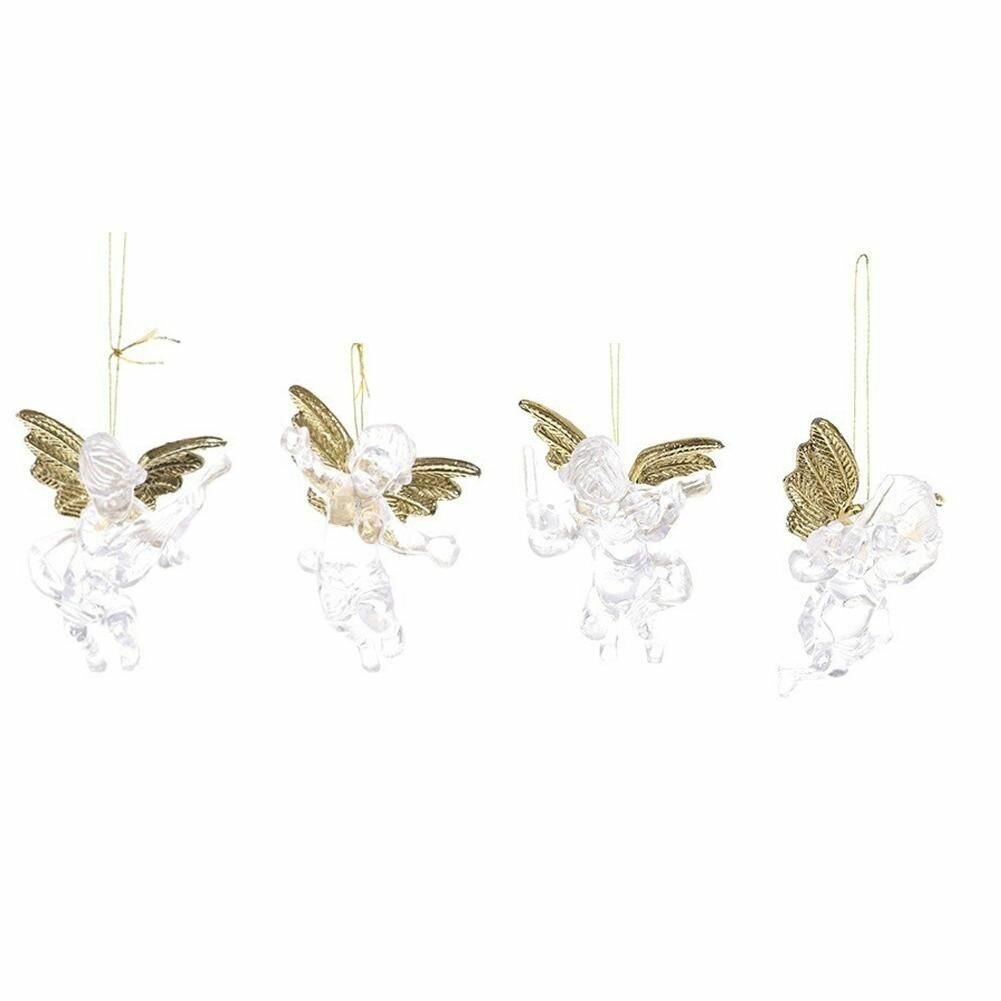 Набор новогодних украшений, 4 шт прозрачные подвески ангелы и звезды