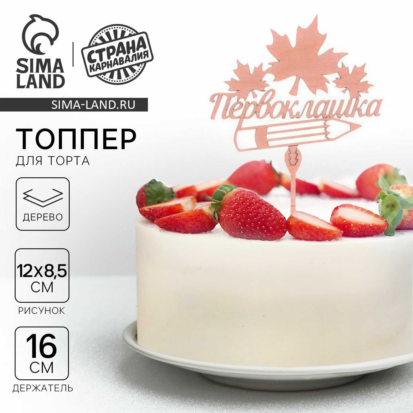 Топпер для торта деревянный "Первоклашка", вид: топпер, цвет: бежевый, 5 шт.