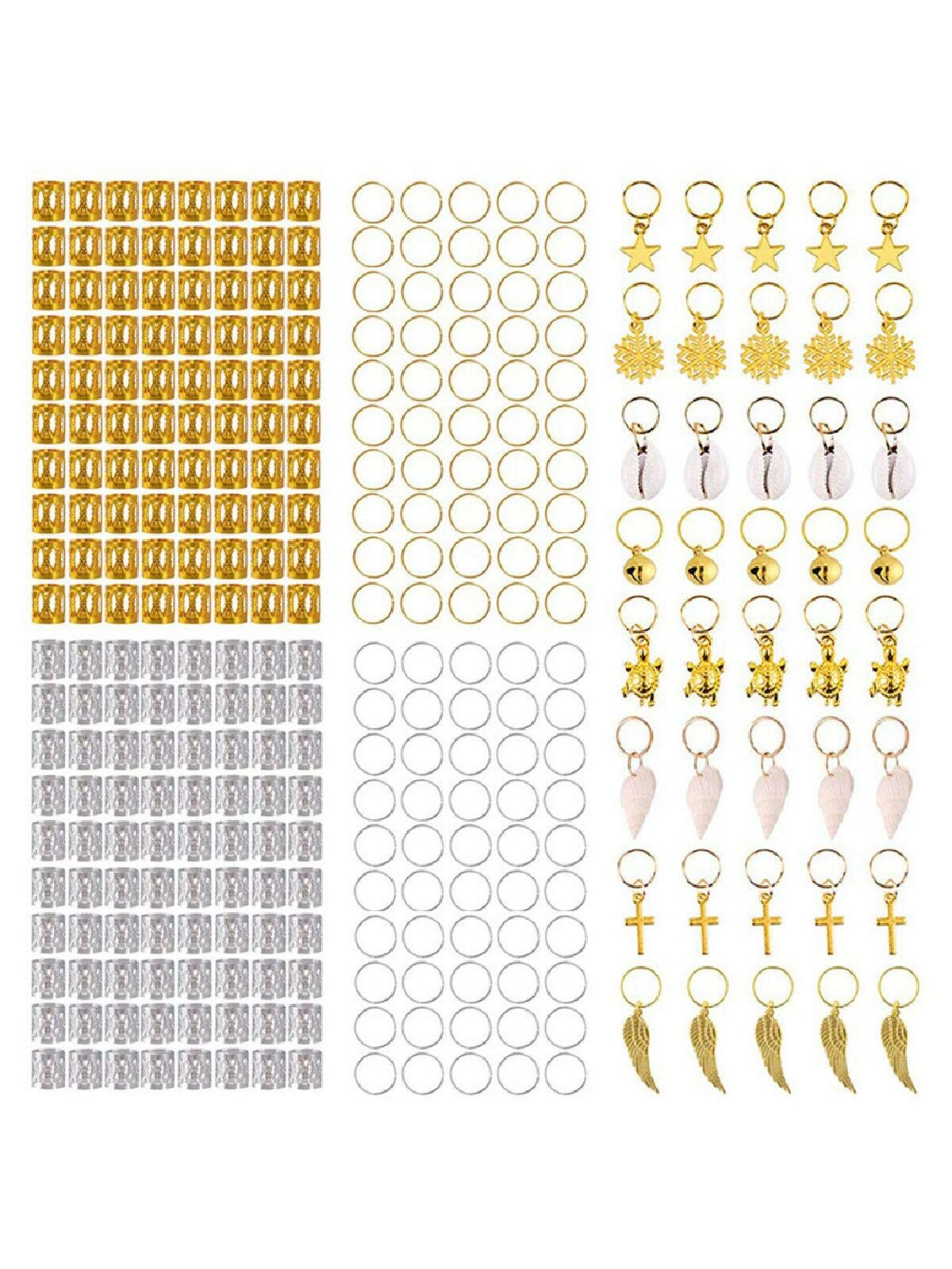 305шт золотая пряжка для волос, металлические бусины для волос, кольцо для волос