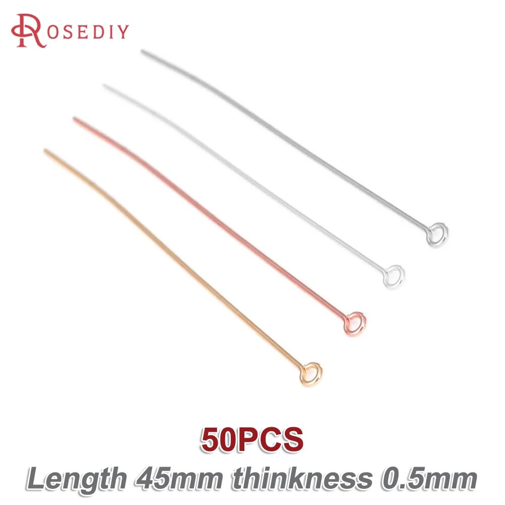 Плоские булавки Rosediy латунные 18-каратное золото Rose Gold Color, 45x0.5MM Eye Pin