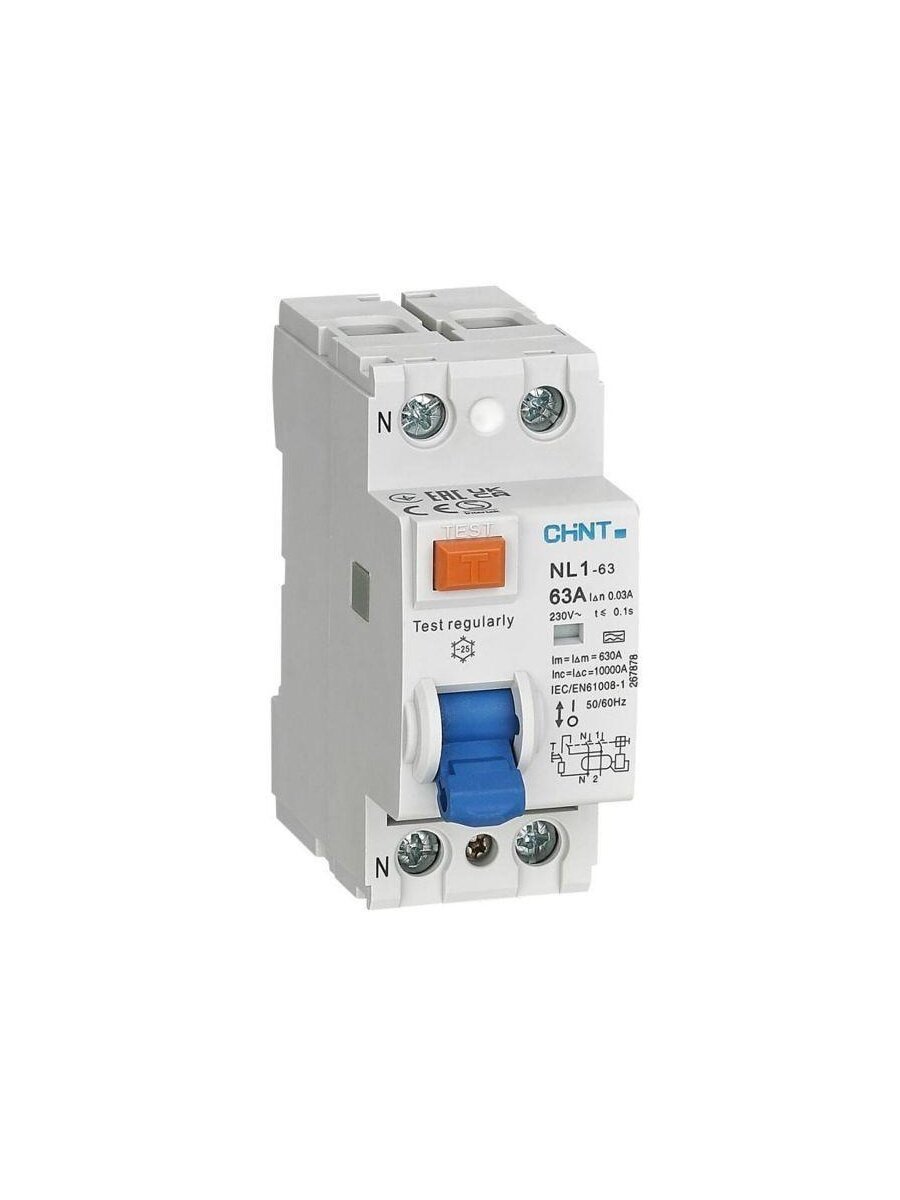 Выключатель дифференциального тока (УЗО) 2п 63А 300мА тип AC 6кА NL1-63 (R) CHINT 200220