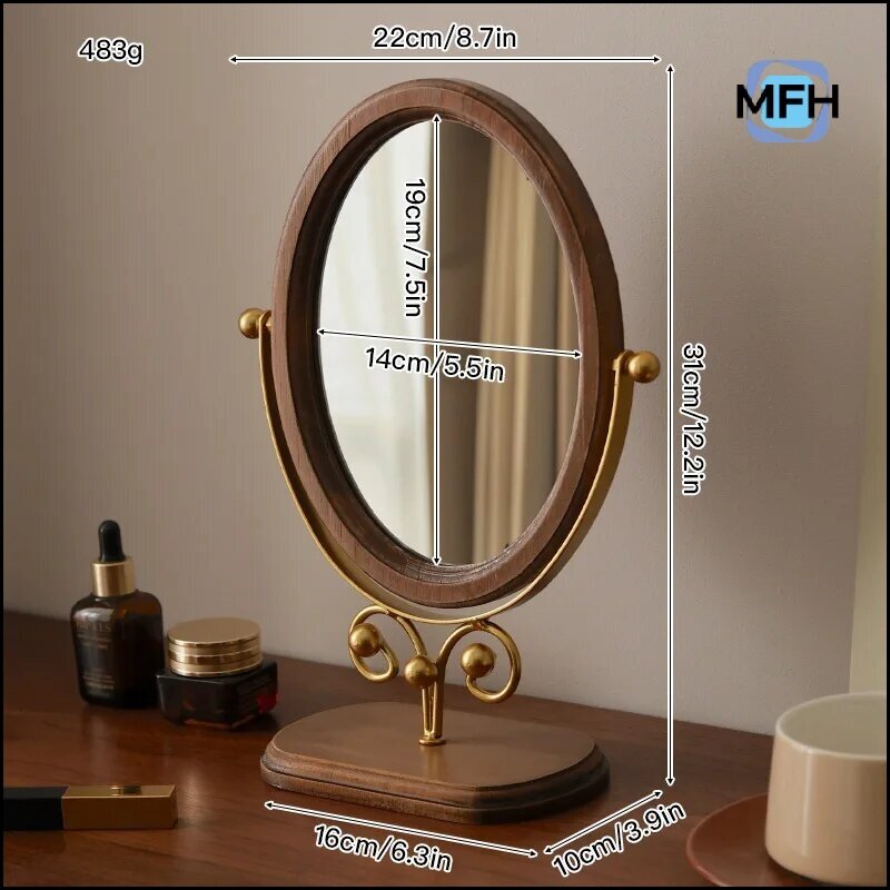 Зеркало косметическое винтажное Gold2, деревянное, площадь зеркальной поверхности до 929 см²