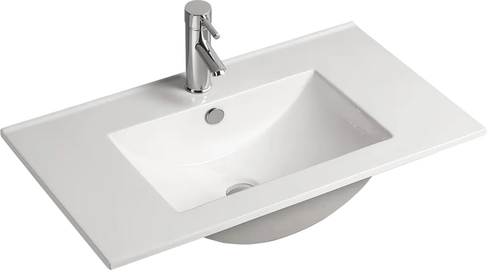 Раковина встраиваемая сверху SantiLine SL-2102 70 полувстраиваемая, фаянсовая, раковина для ванной, белая, прямоугольная, со встроенным сливом-переливом