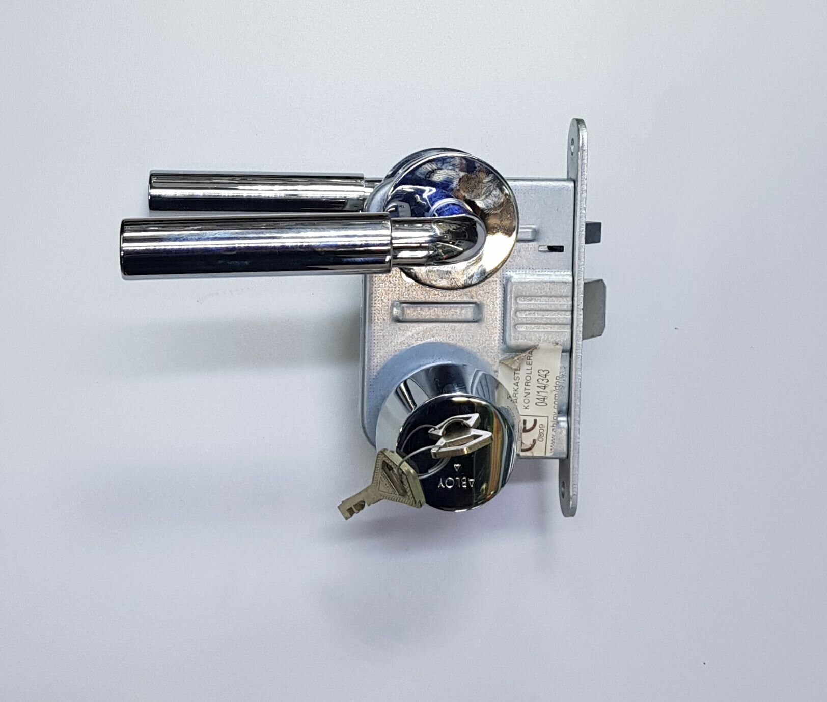 Замок врезной Abloy 4190 левый с усиленной накладкой и цилиндром к/к 5782471SAC и ручками Parlament 2007 MsCr40 хром