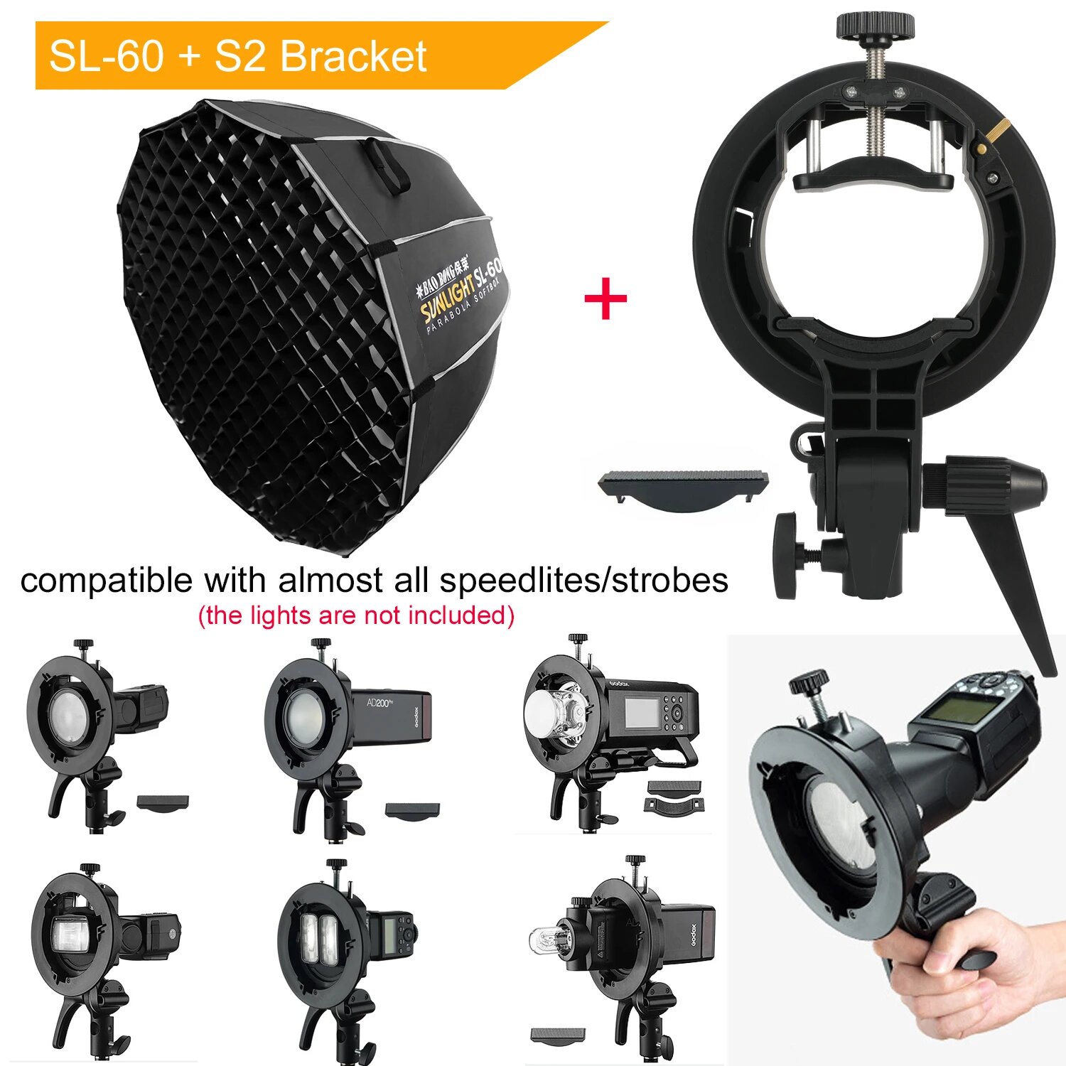 TRIOPO 60см Складной Глубокий Параболический Софтбокс Bowens SL-60-with-S2