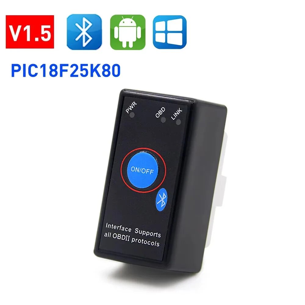 Кнопка KINGBOLEN ELM327 4 МГц PIC18F25K80 чип V1.5 Bluetooth Wi-Fi ELM 327 OBDII for Android