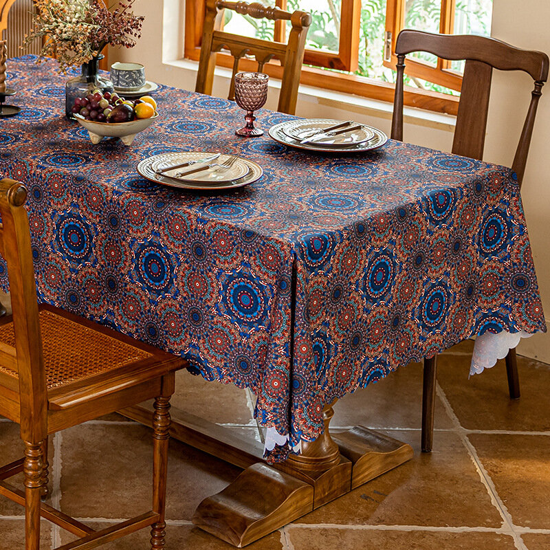 Bohemian style tablecloth with printed pattern, water-resistant, dust-proof, wear-resistant, suitable for household use, rectangular tablecloth for coffee table.