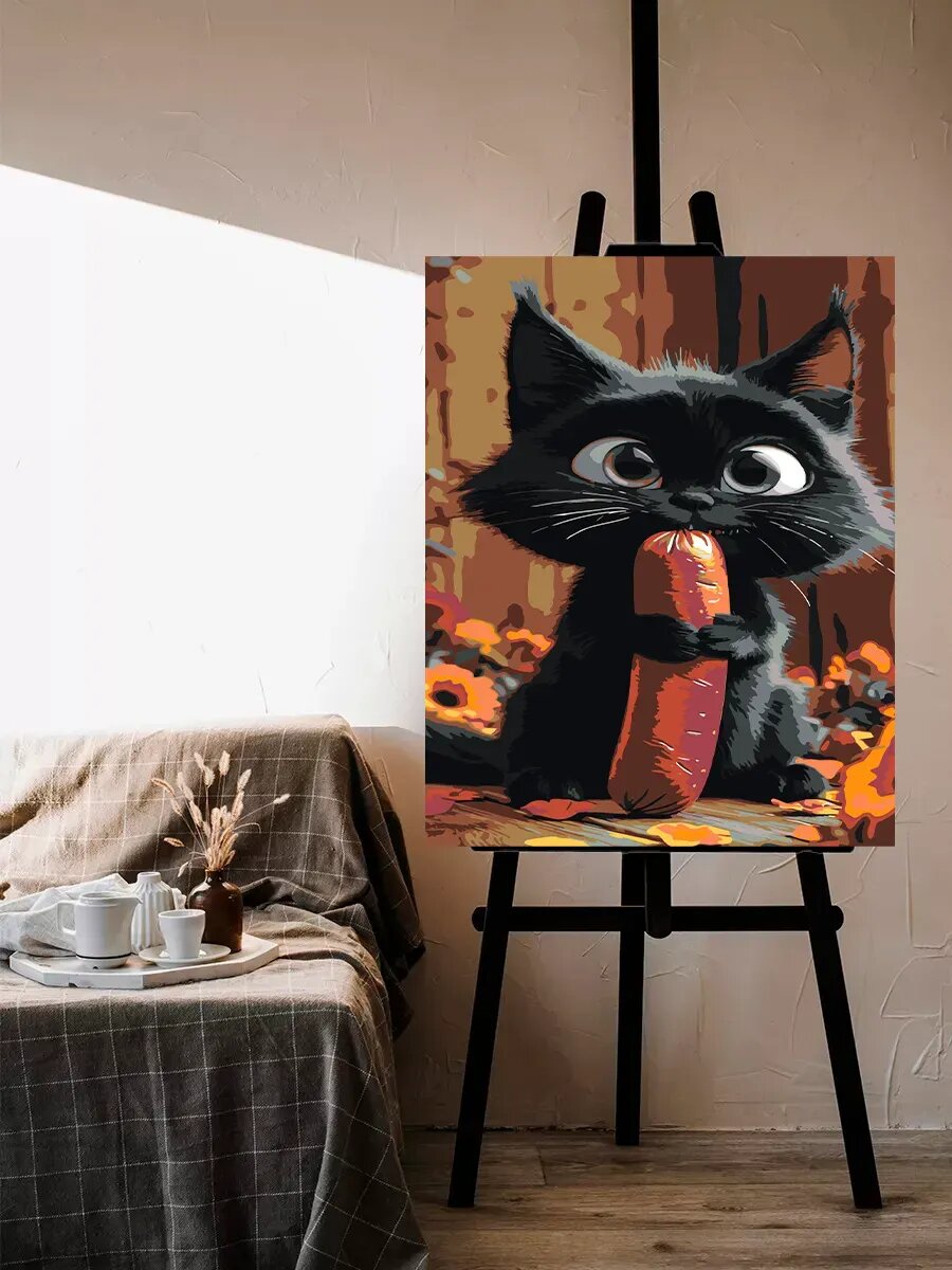 Картина по номерам Котик с Сосиской Животное