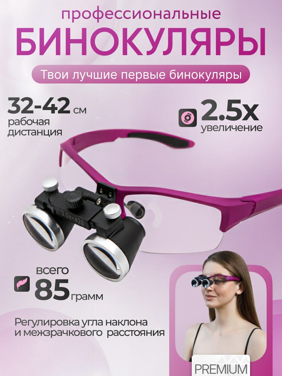 Лупа очки бинокулярные для стоматолога ювелира 2.5x бинокуляры
