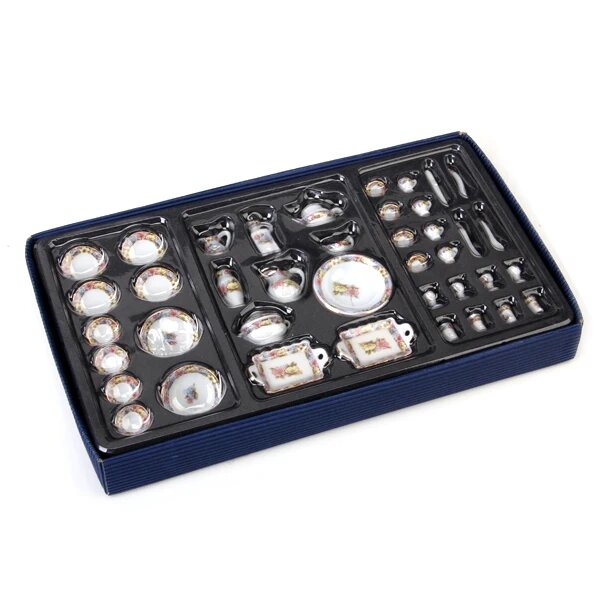 Миниатюрный фарфоровый чайный сервиз для кукольного домика