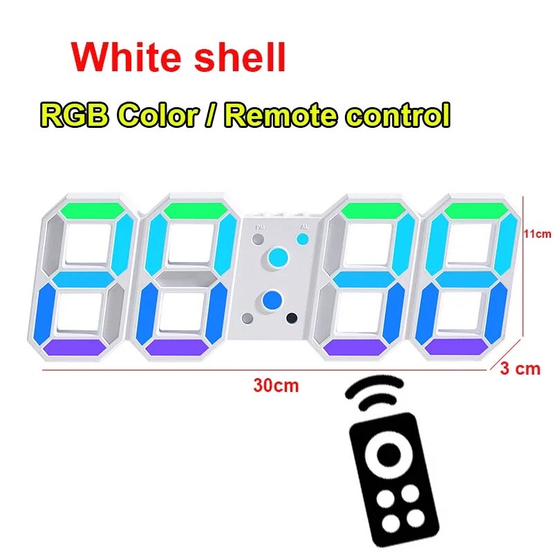 3D LED Настенные часы RGB Белый, White Shell