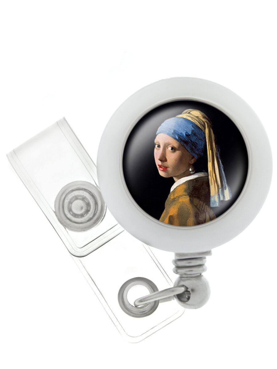 Держатель TINA BOLOTINA , для бейджа, с ретрактором, серебристый, Ян Вермеер Девушка с жемчужной серёжкой