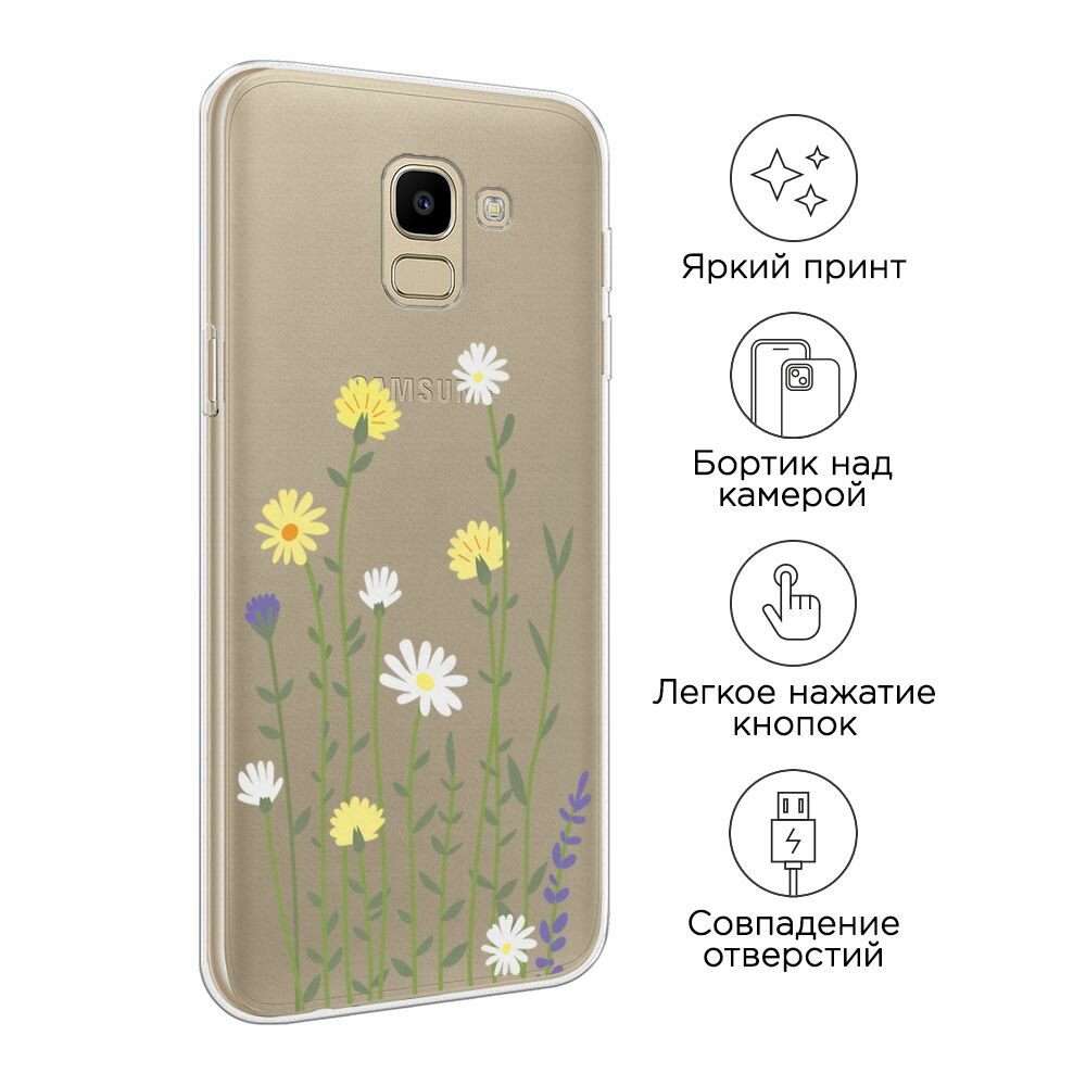 Чехол на Samsung Galaxy J6 2018 / Самсунг Галакси Джей 6 2018 с принтом "Пучок полевых цветов", прозрачный — фото 1