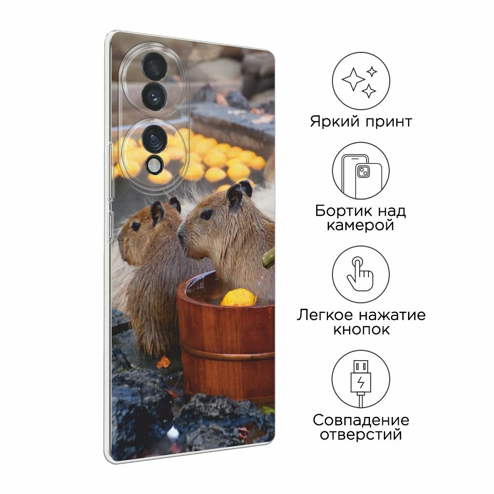 Силиконовый чехол на Honor 70 / Хонор 70 с принтом "Капибары отмокают" — фото 1